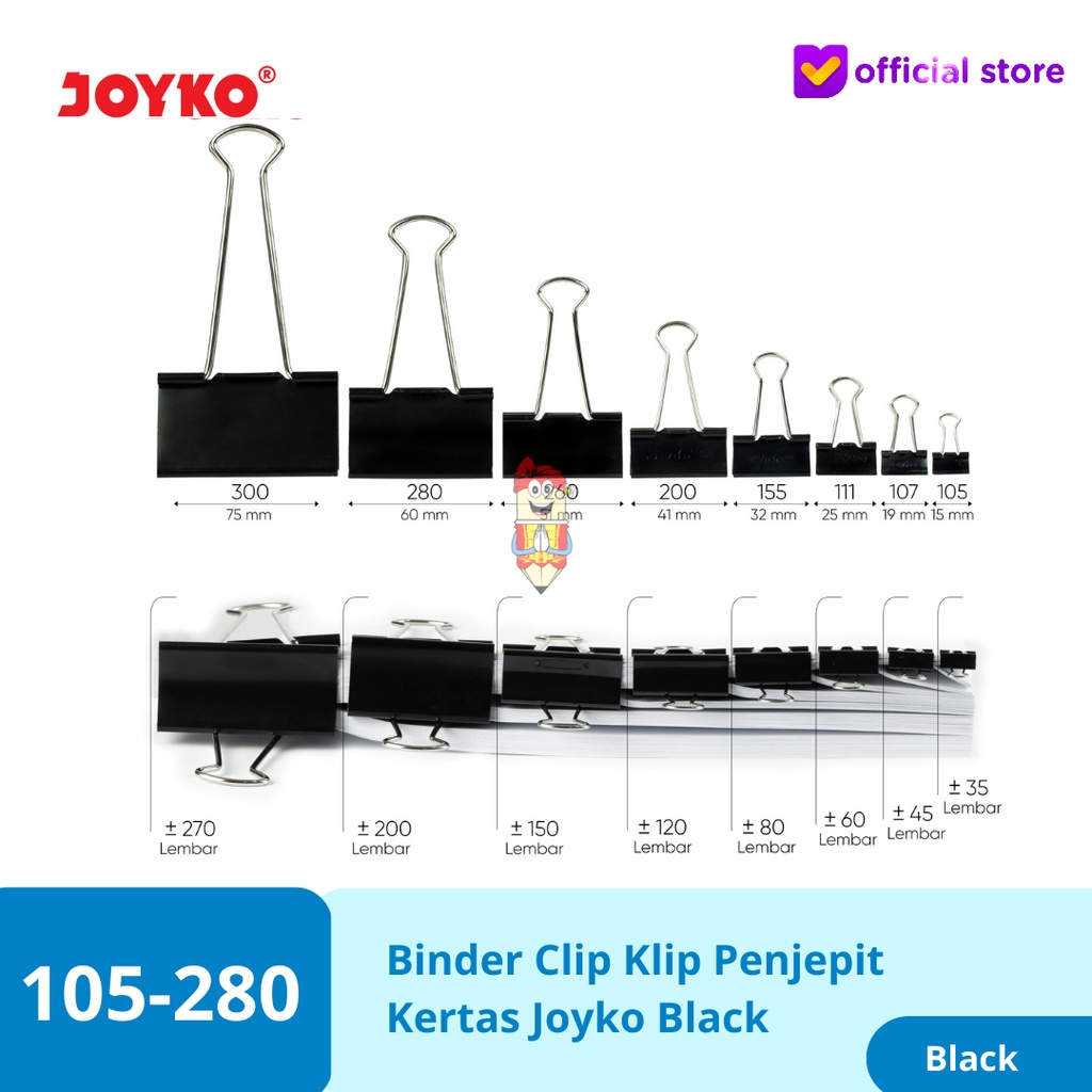 Jual Binder Clip Klip Penjepit Kertas Joyko Black - Ukuran 105 | Shopee ...