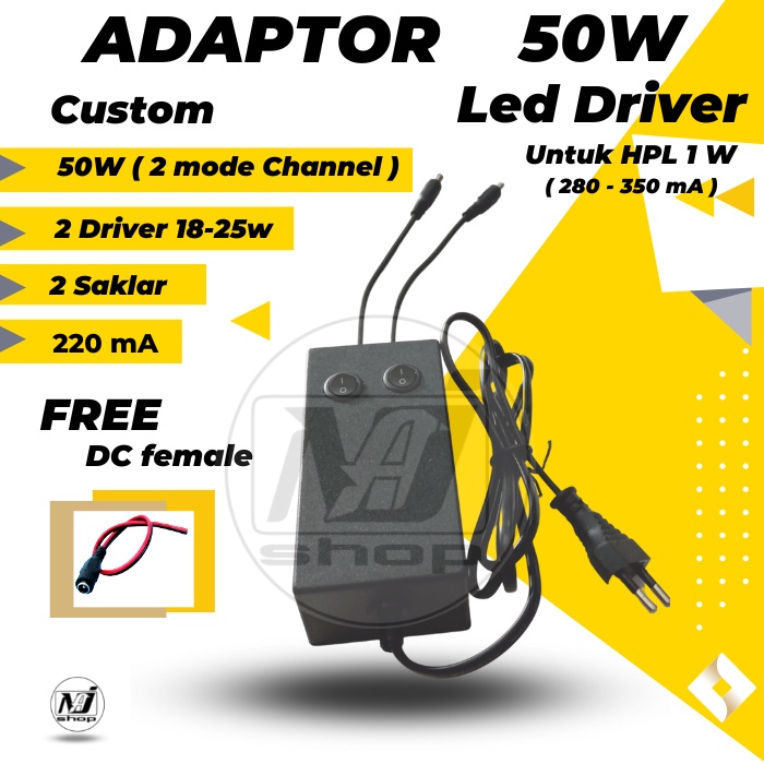 Jual LED DRIVER ADAPTOR POWER SUPLLY LED HPL 50 WATT 2 MODE CHANNEL ( 18- 25 )* 1 WATT LED x 2 ...