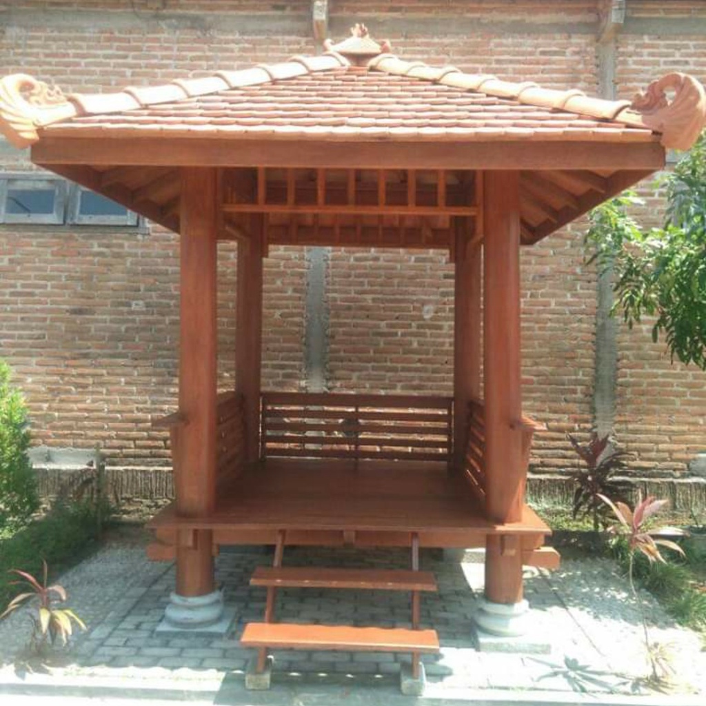 Jual Gazebo Ukuran 2x2 Meter Atap Genteng Tanah Kayu Kelapa | Shopee ...