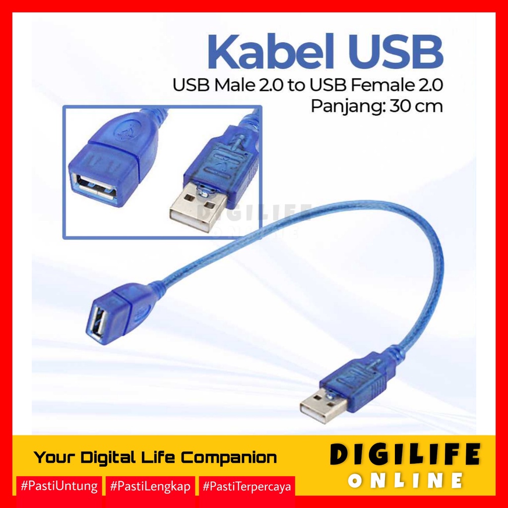 Jual Kabel Sambungan USB Extension Cable 2.0 Male Female 30 cm ...