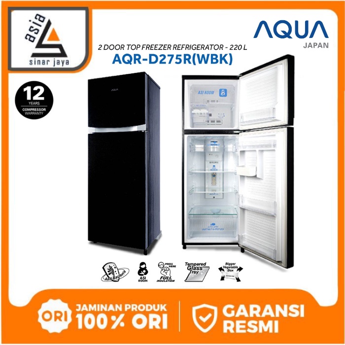 Jual AQUA Japan Kulkas 2 Pintu Glass Door 220 L AQR D275R (WBK) ASI Room | Shopee Indonesia
