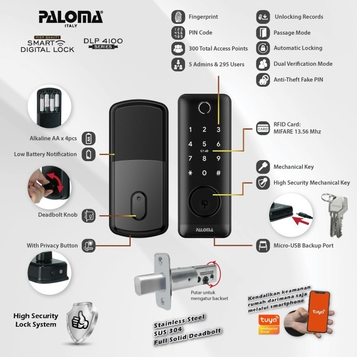 Jual PALOMA DLP 4101 Digital Lock Deadbolt Smart Home Door Kunci Pintu ...