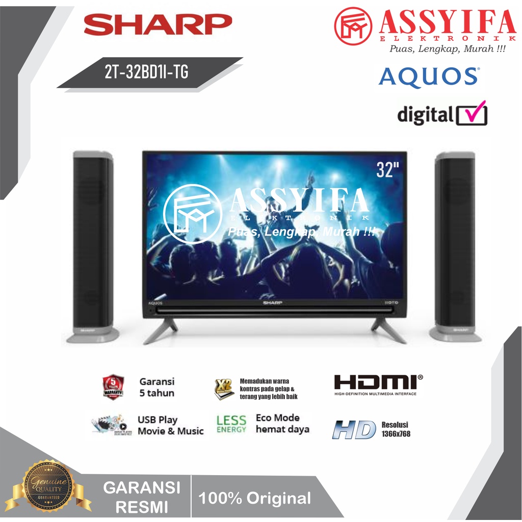 Jual LED TV SHARP 32 INCH 2T-C32BD1I TOWER SPEAKER IOTO TERBARU DIGITAL ...