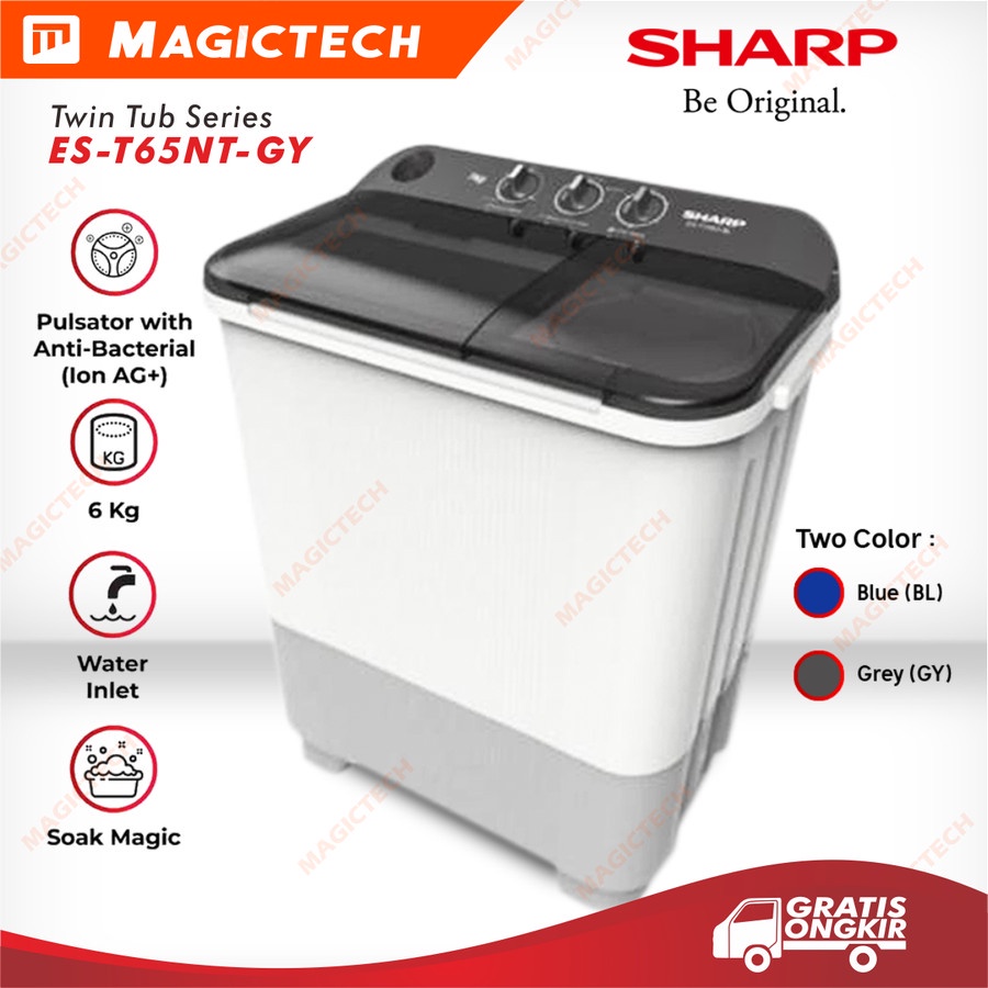 Jual MESIN CUCI SHARP 6 KG ES-T65NT-GY / 65NT 2 TABUNG MANUAL ABU GREY ...