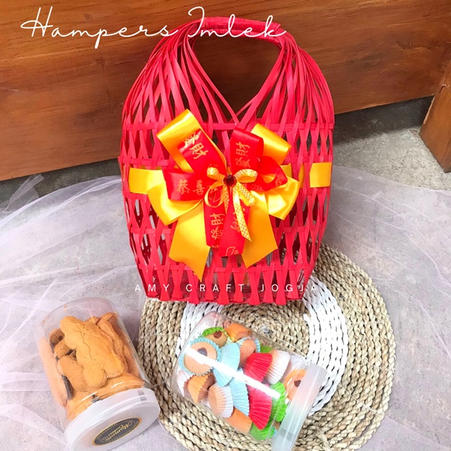 Jual HAMPERS IMLEK | Tas Snack Nastar Warna Hias Pita Imlek Tas Bambu ...