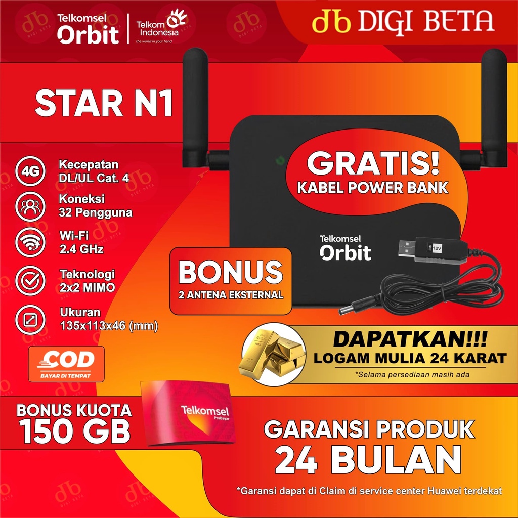 Jual Modem Mifi Wifi Telkomsel Orbit Star N1 Router HKM0127-A GSM 4G LTE Bonus Kuota 150GB High ...