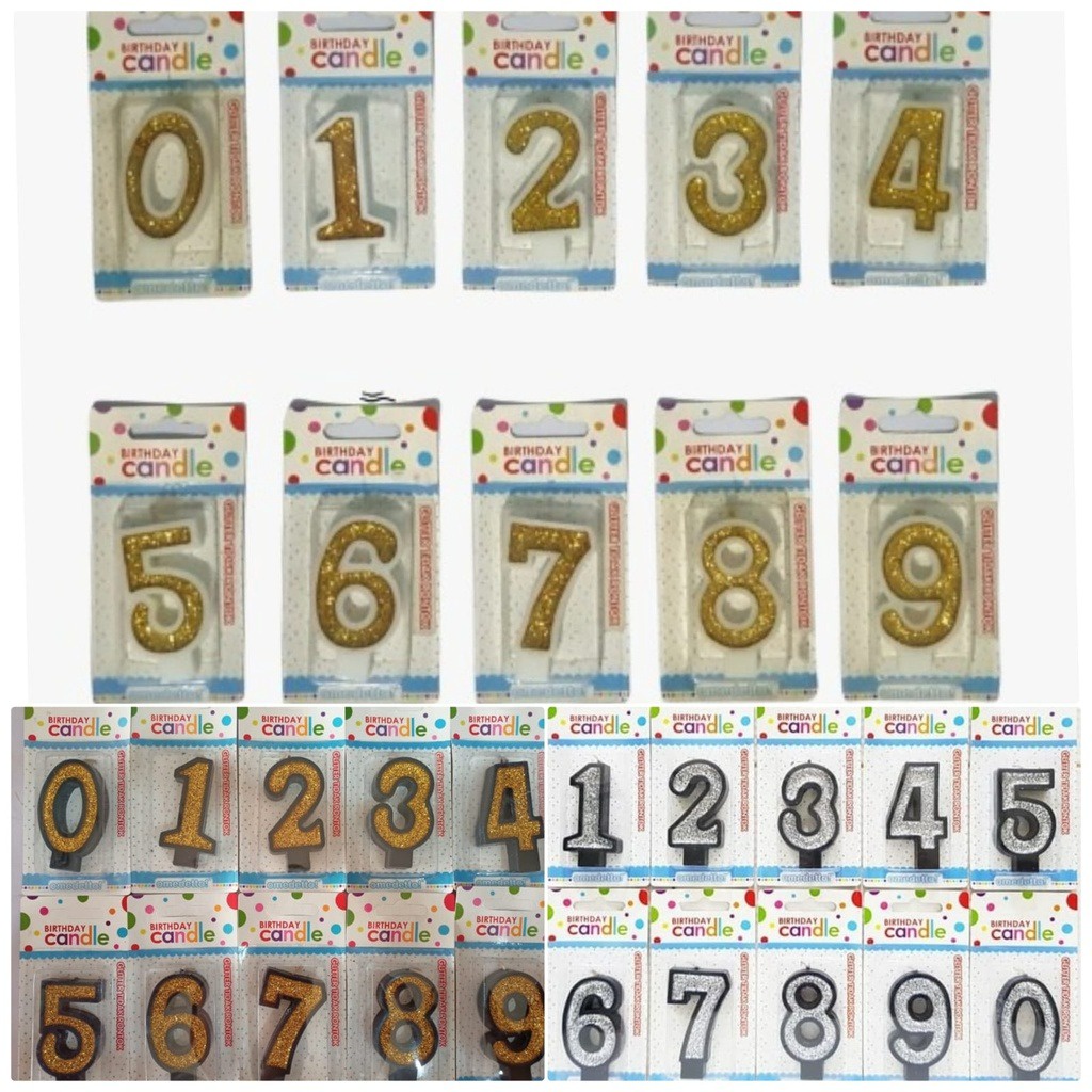 Jual Lilin Ulang Tahun aesthetic Angka ultah Glitter Gold List Hitam ...