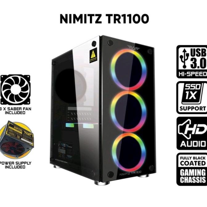 Jual Casing Cpu Gaming Armaggeddon Nimitz Tr1100 Include 3 Fan Blue ...
