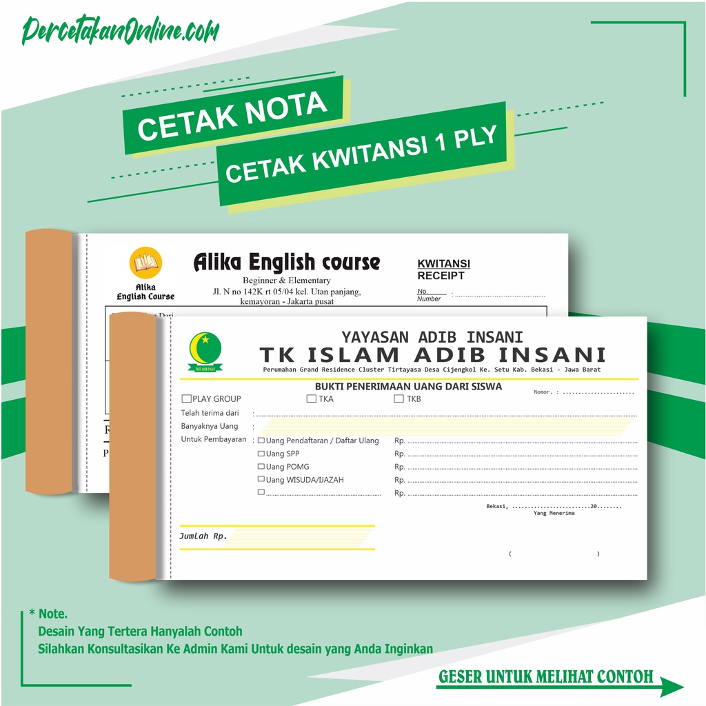 Jual cetak nota surat jalan kwitansi 1/3 folio 1 ply desain bebas ...