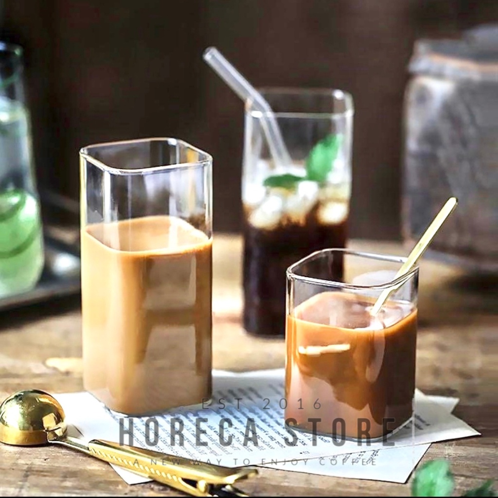 Jual Gelas Kopi Susu Teh / Gelas Kaca Kotak Aesthetic Korea Coffee 250ml 400ml / Gelas Kotak ...