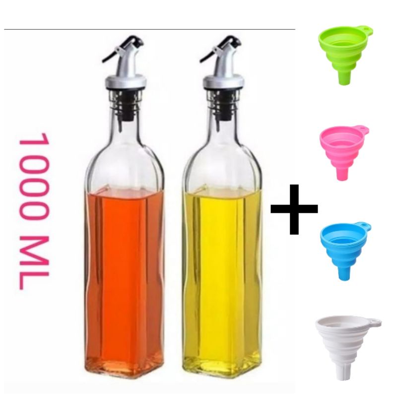 Jual Botol minyak goreng 1 liter plus corong silicon botol kaca mewah ...
