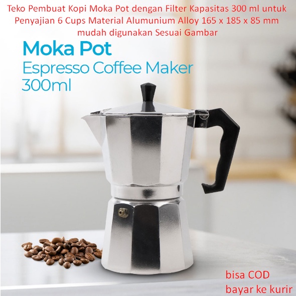 Jual Teko Pembuat Kopi Moka Pot dengan Filter Kapasitas 300 ml untuk ...