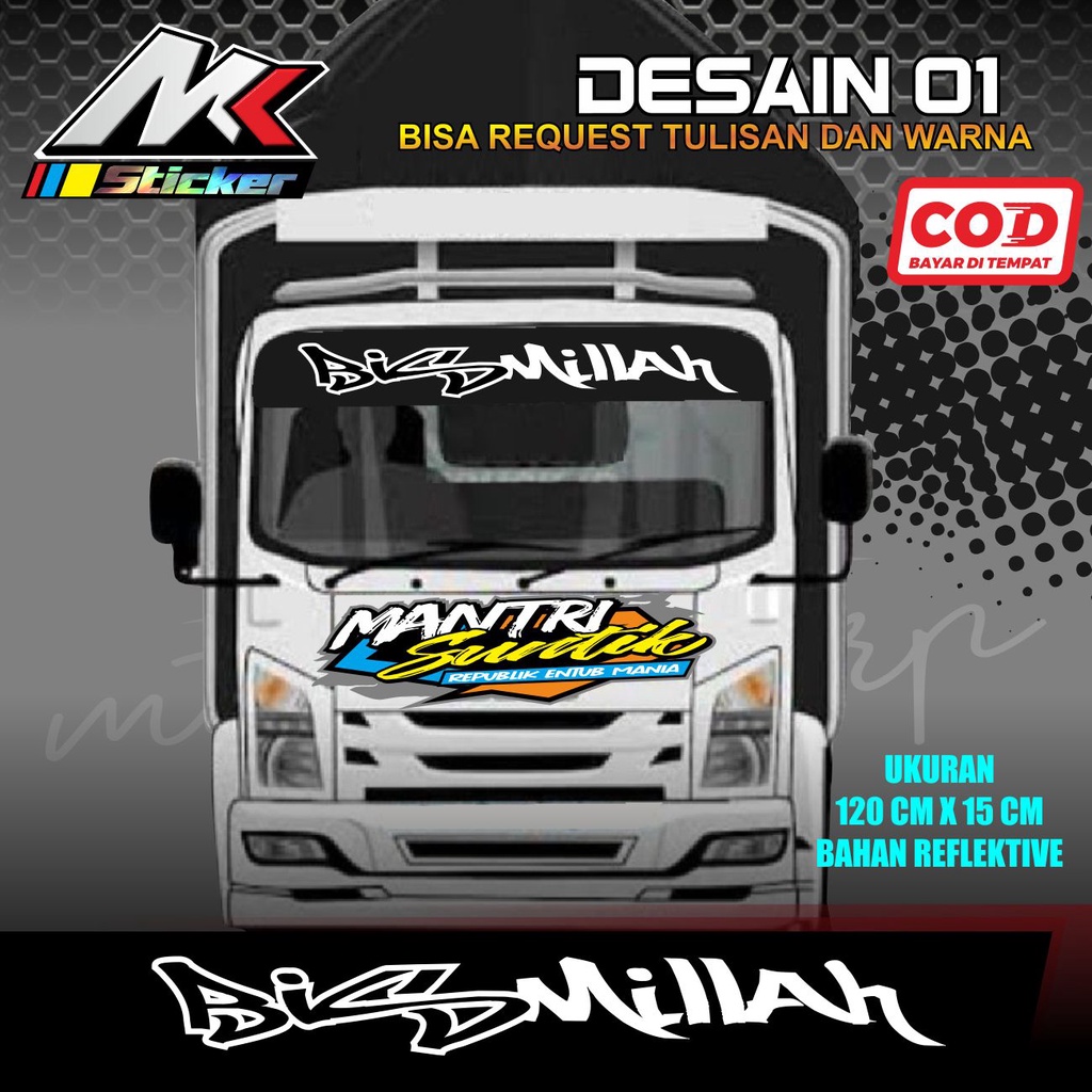 Jual STICKER CUTTING STIKER KACA BISMILLAH TULISAN KABIN GIGA CANTER ...