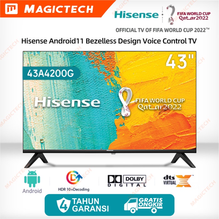 Jual TV LED HISENSE 43 INCH / 43" 43A4200G SMART ANDROID TV FHD BEZELLESS | Shopee Indonesia