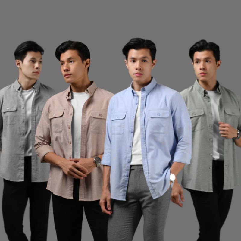 Jual HEYMALE ID I MALE ID KEMEJA POCHE OXFORD CROSS DYED | Shopee Indonesia