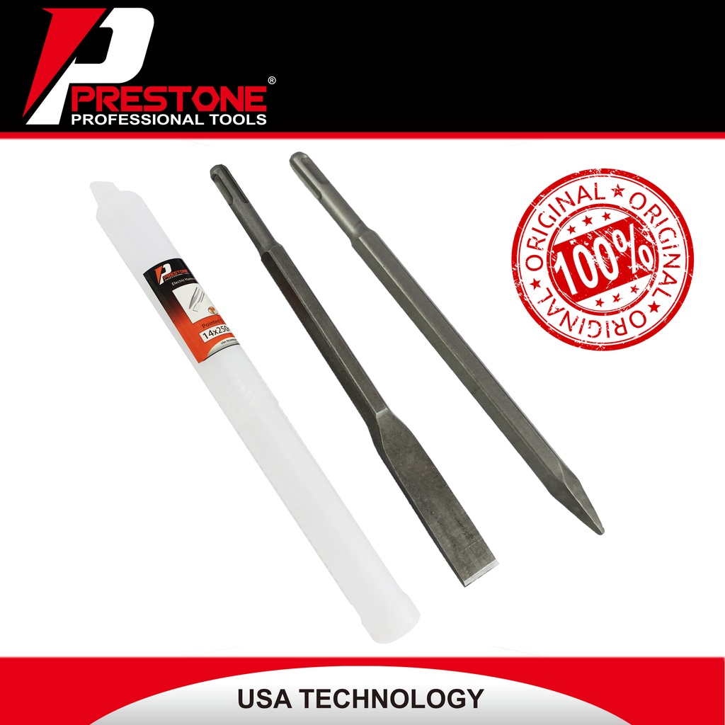 Jual PAKET KOMPLIT MATA BOR BOBOK BETON DINDING TEMBOK SDS PLUS FLAT POINT PRESTONE 250MM X 14MM ...