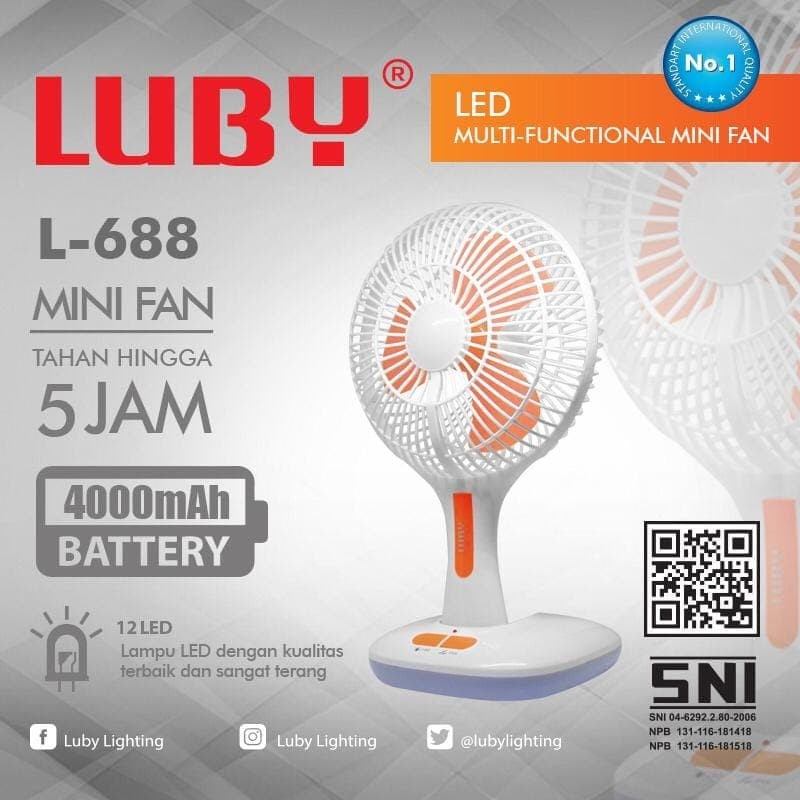 Jual Kipas Angin Darurat Emergency Lamp Mini Fan Table Fan Luby L-688 6inch Portable 3in1 (Kipas ...