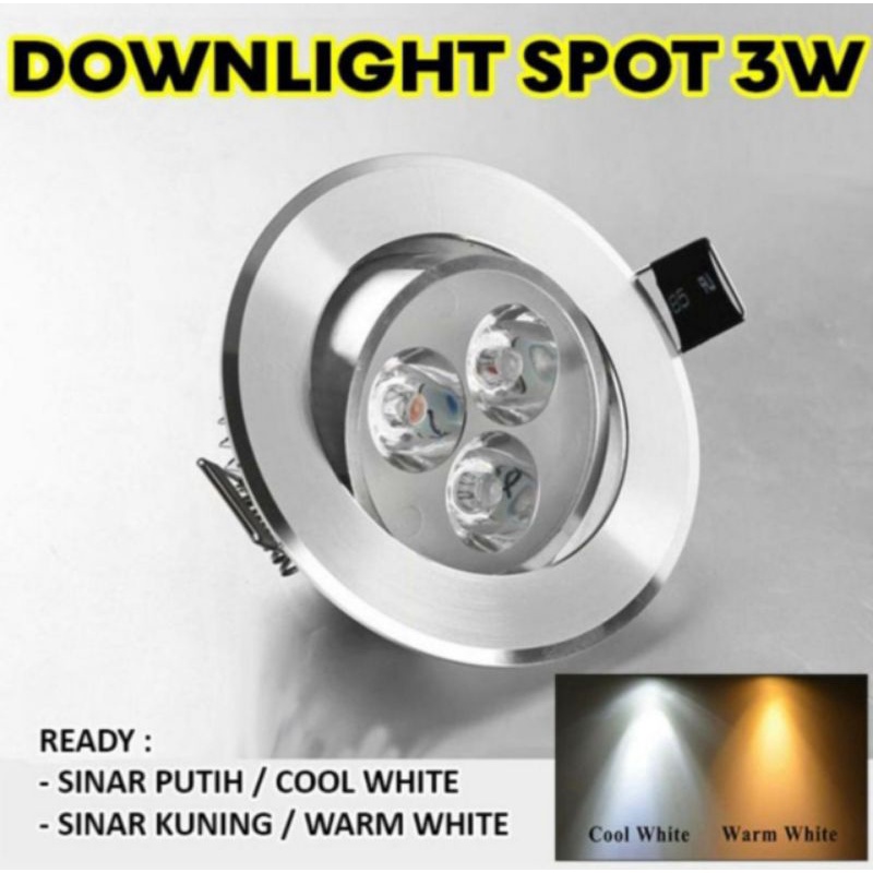 Jual Downlight led 3 watt 3w 3watt downlight panel led 3 mata downlight 3 watt adjustable ...
