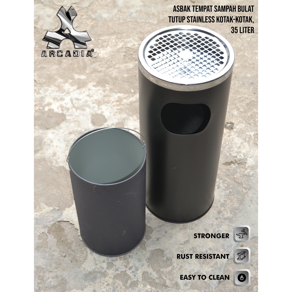 Jual Asbak tempat sampah tutup stainless bentuk kotak-kotak 35 liter ...