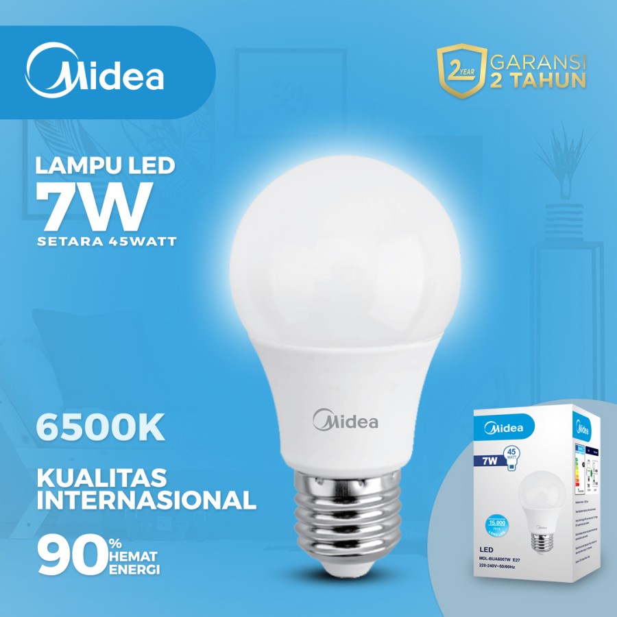 Jual Lampu LED Bulb MIDEA 7 Watt Bohlam Putih 7W 6500K Cool Day Light Fitting E27 | Shopee Indonesia