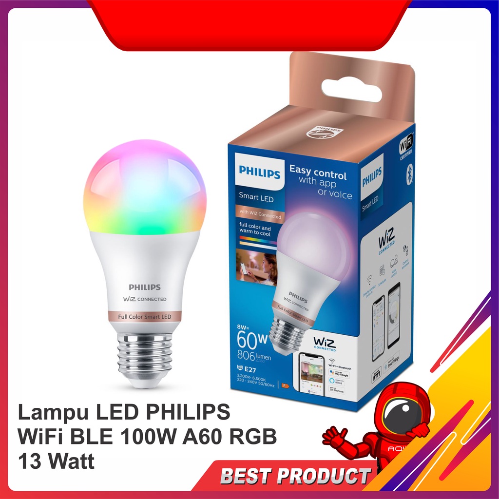 Jual Lampu LED PHILIPS WiFi BLE 100W A60 RGB 13 Watt With Bluetooth ...