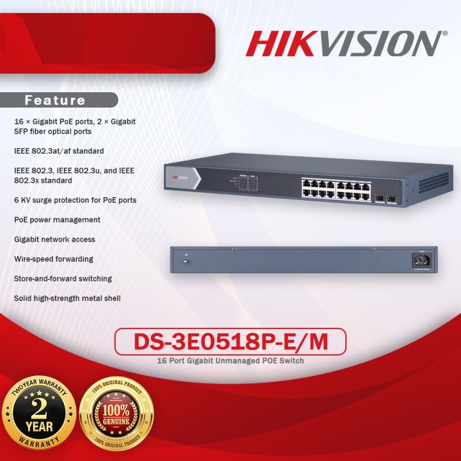 Jual HIKVISION POE DS-3E0518P-E/M / 16-Port Gigabit Unmanaged PoE Switch | Shopee Indonesia