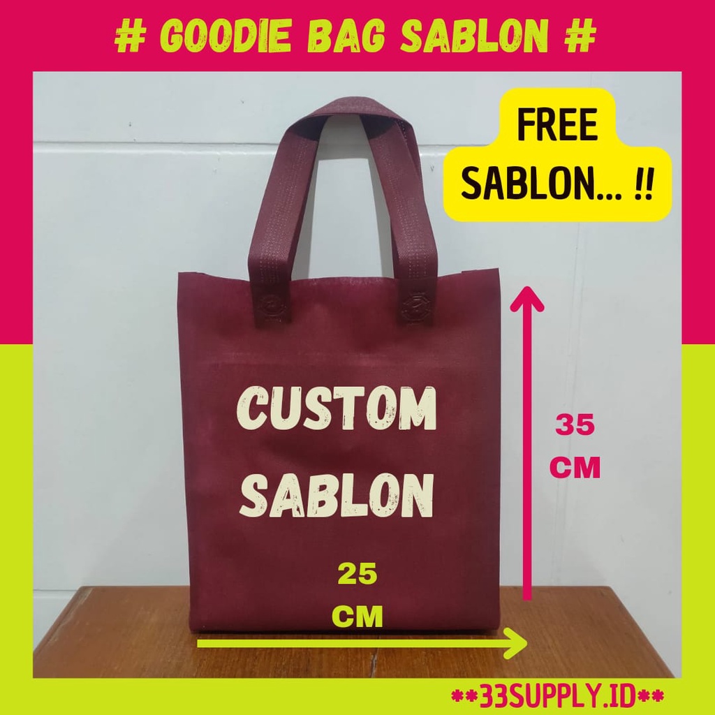 Jual Tas spunbond custom sablon / goodie bag free sablon / tas 25x35 ...