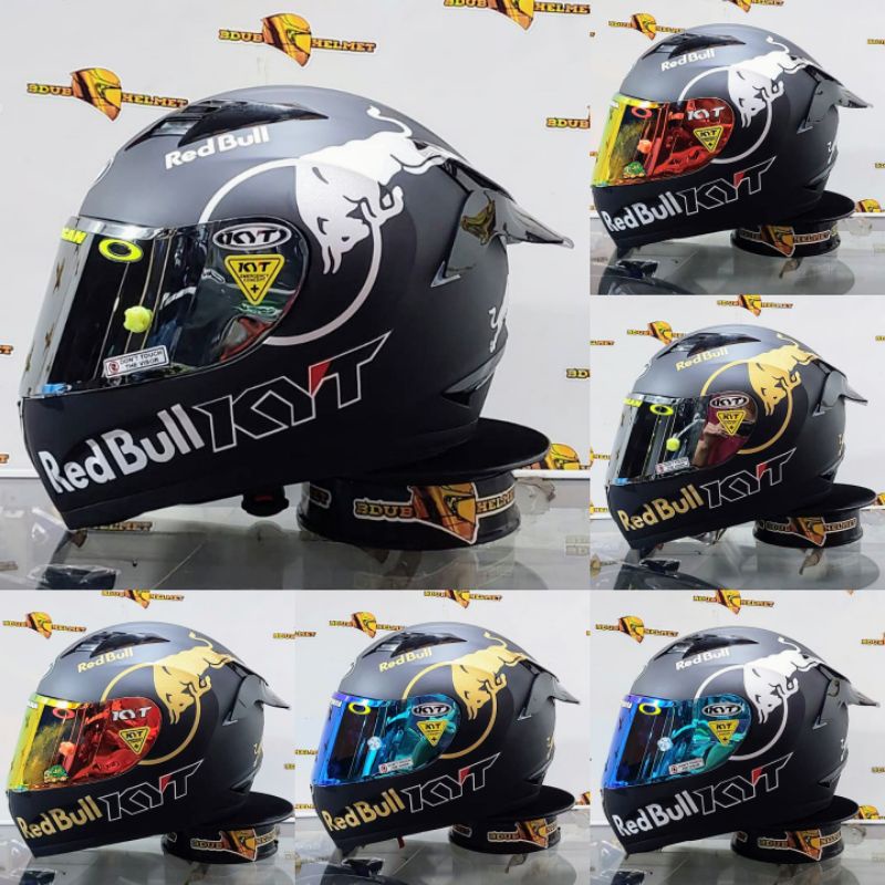 Jual HELM FULL FACE KYT R10 BLACK DOFF PAKET GANTENG RED BULL 100 ...