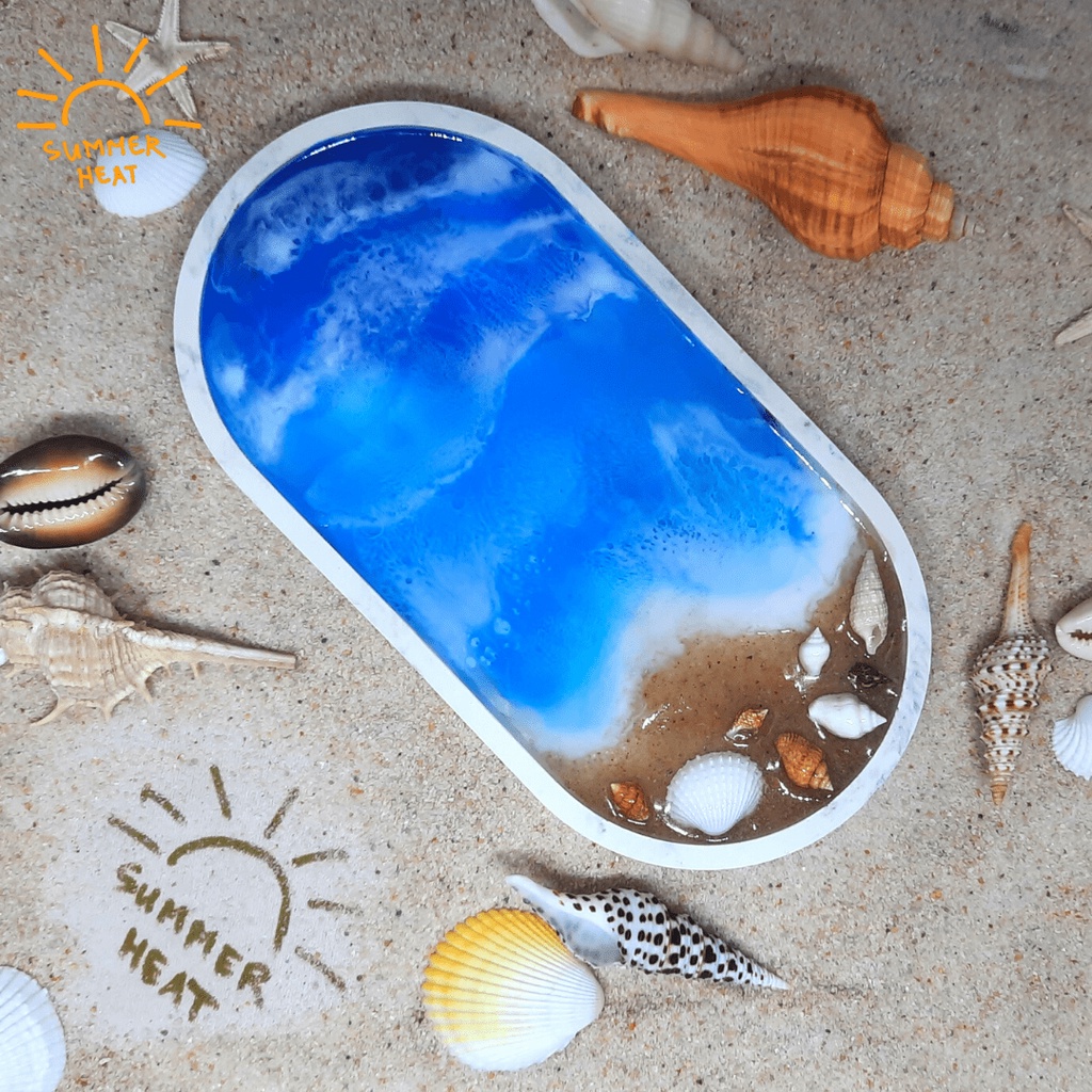 Jual Oval Ocean / Beach Concrete x Epoxy Resin Tray / Coaster with ...