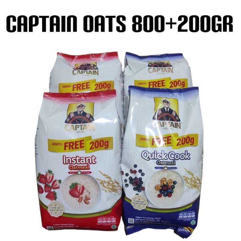Jual CAPTAIN OAT INSTANT & QUICK COOK OATMEAL POUCH 800GR+200GR ...