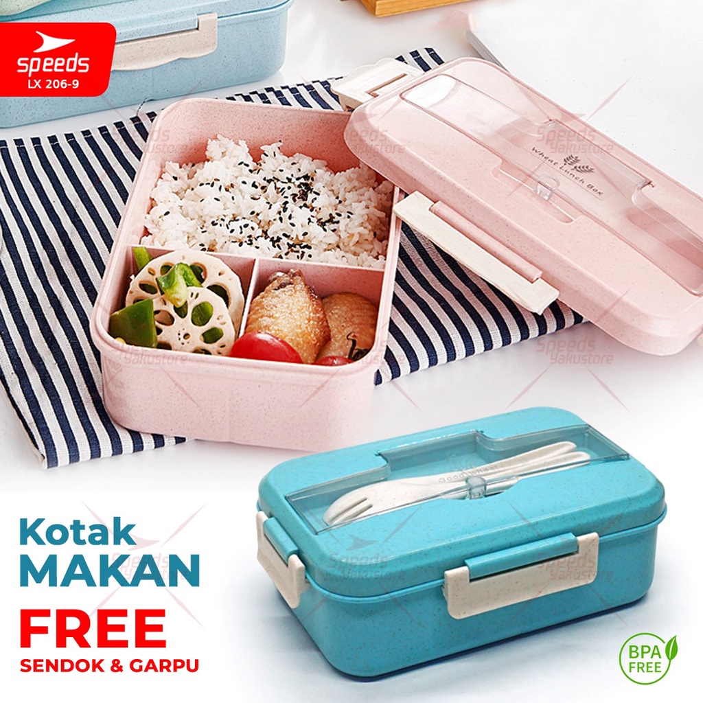 Jual SPEEDS Kotak Bekal Lunch Kotak Makan Box 3 Grids Tempat Makan dengan Sendok dan Garpu Lunch ...