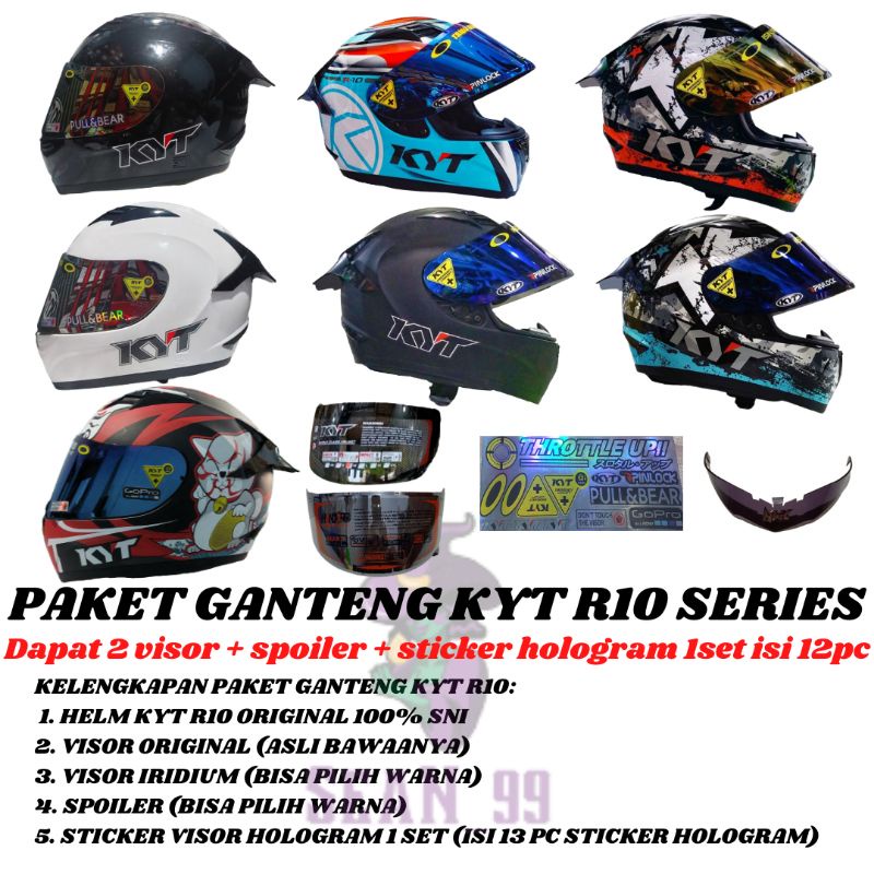 Jual PAKET GANTENG HELM KYT R10 FLAT VISOR IRIDIUM ALL VARIAN FULL FACE ...