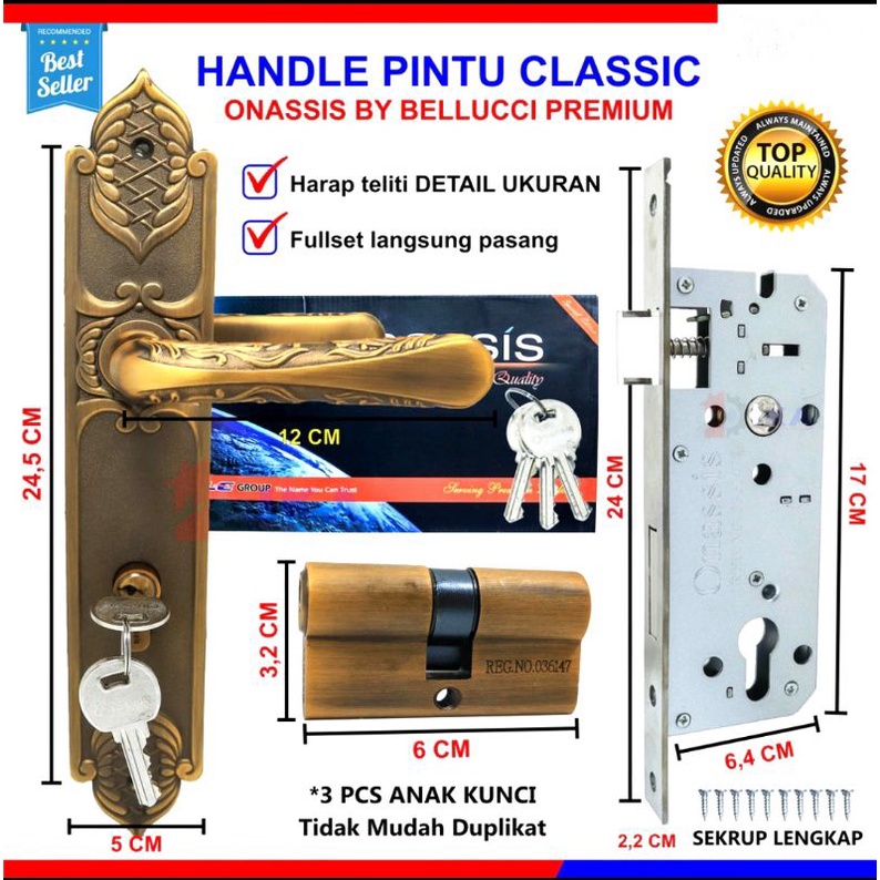 Jual Kunci Pintu Besar Onassis Elvi / Handle Pintu 25 cm Fullset ...