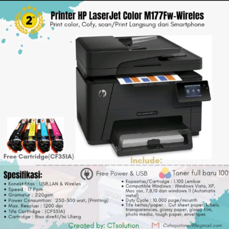 Jual HP Color Laser Jet Pro Mfp 177fw (wereless) - Scand F4 adf ...