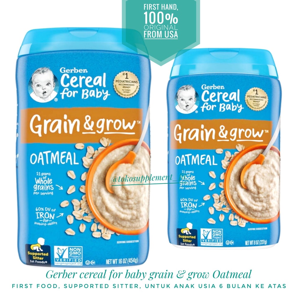 Jual Gerber Cereal for Baby, Grain & Grow Oatmeal (1st Food) | Shopee ...