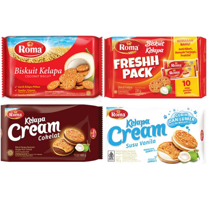 Jual Roma Aneka Biskuit Kelapa cream vanila dan cokelat fresh pack ...
