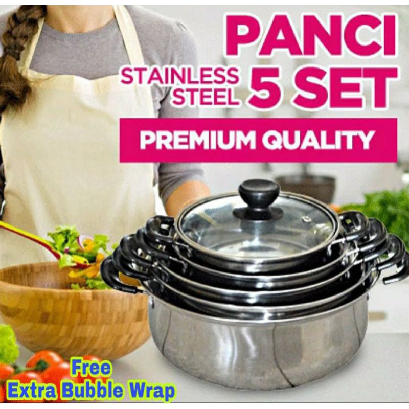 Jual Panci Set TUTUP KACA Isi 5 Set Panci Stainless Serbaguna Panci ...