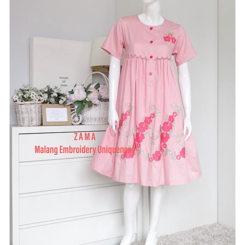 Jual ZAMA | NDD15 Daster Pendek Ruffle Salem Bordir Chrysant Swag Khas ...