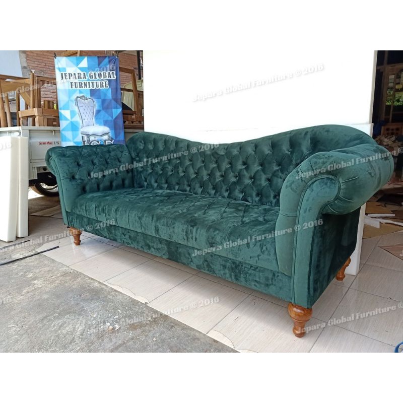 Jual Kursi sofa Cester button green bludru (sofa tamu, sofa santai ...