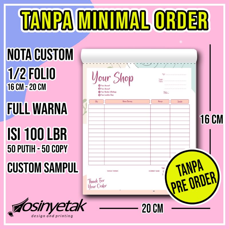 Jual CETAK NOTA / 1/2 FOLIO /NOTA CUSTOM / 2 PLY / NOTA FULL WARNA ...