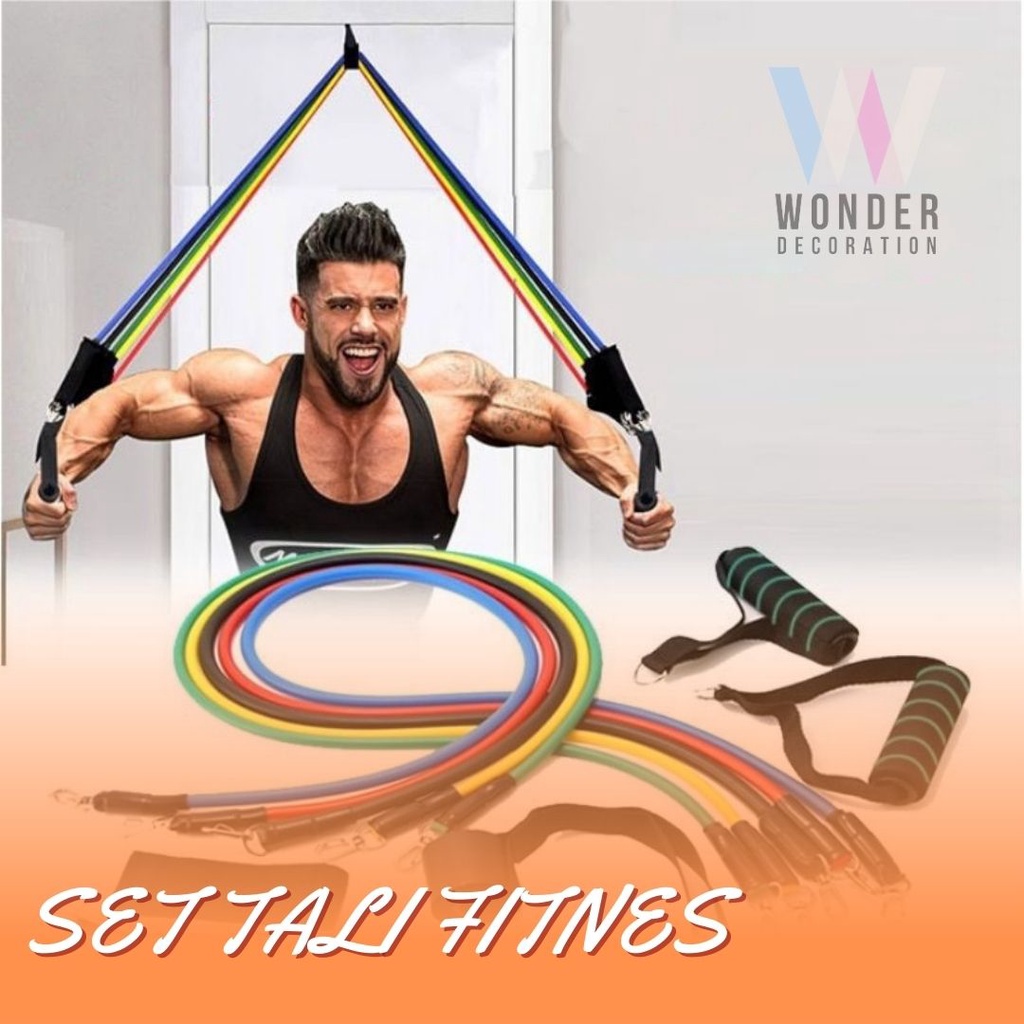 Jual Alat Olahraga Alat Fitness Resistance Bands 11 in 1 Set Tali ...