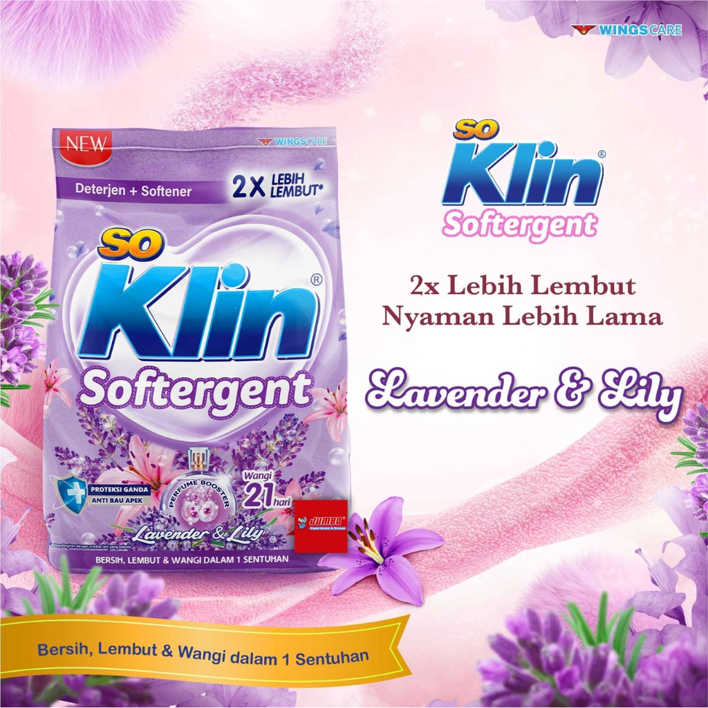 Jual So Klin Softergent Perfume 425gr Lavender & Lily / Detergent Bubuk | Shopee Indonesia