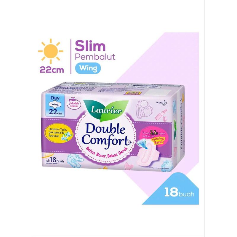 Jual Laurier Double Comfort / Pembalut laurier / Day Wing 22cm /Isi 18 buah | Shopee Indonesia