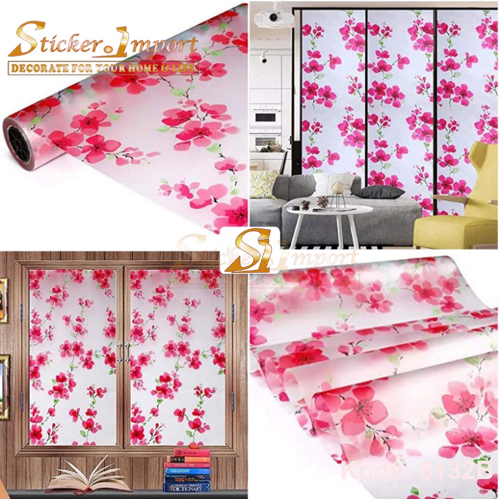 Jual [Sticker.Import] Sandblast Motif Bunga Merah Butterfly Bunga Putih ...