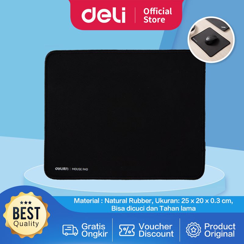 Jual Deli Mouse Pad / Tatakan Mouse Polos 25 x 20 cm Warna Hitam Anti ...