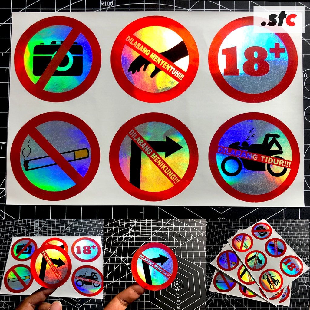 Jual (isi 06 sticker) Sticker Dilarang Graftac Cutting Laminasi Stiker ...