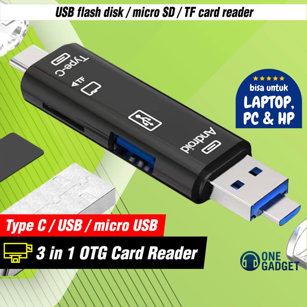 Jual Card Reader OTG Micro SD Card Rider USB Colokan USB Type C & Micro ...