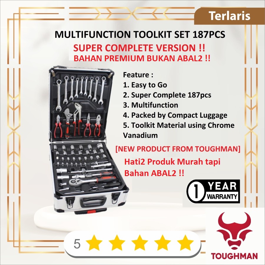 Jual TOUGHMAN Koper Hand Toolset Tool Kit Set Toolkit Toolbox 187 Pcs Alat Perkakas Lengkap ...