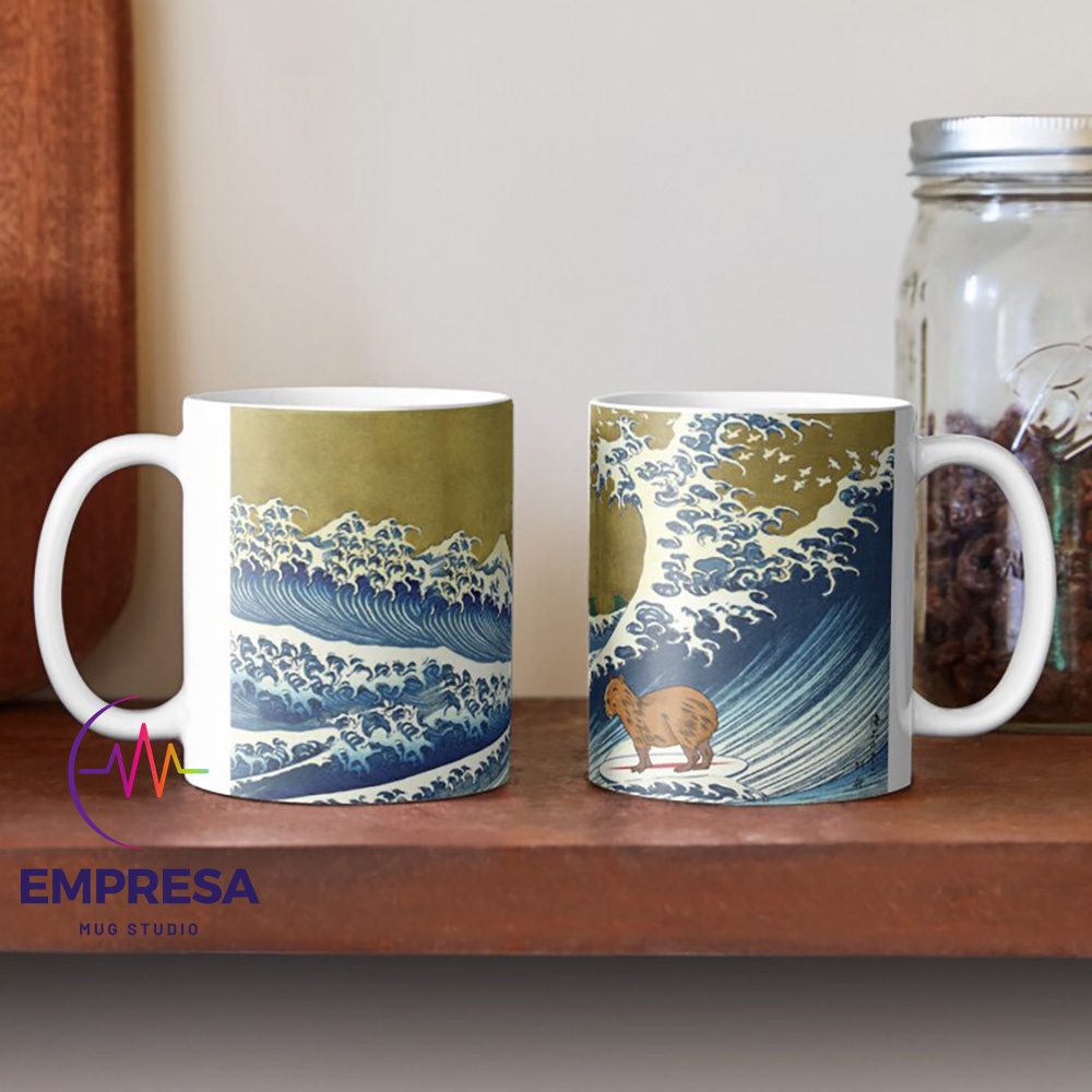 Jual Capybara Surfing a Great Wave Kanagawa Coffee Mug | Shopee Indonesia