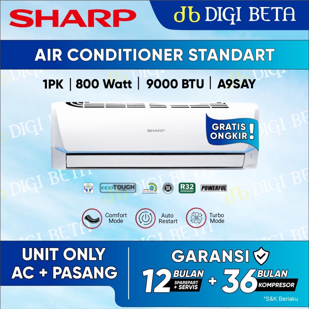 Jual AC Sharp 1 PK Standart AH-A9SAY Air Conditioner Split 800 Watt Pendingin Ruangan R32 ...